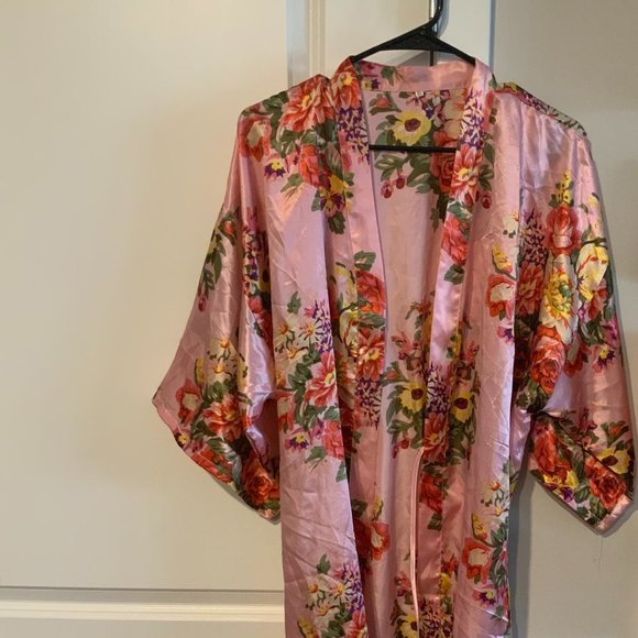 Tops | Floral Satin Robe | Poshmark